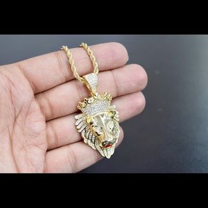 Accessories | 14k Gold Lab Diamond Lion Face Charm Chain | Poshmark